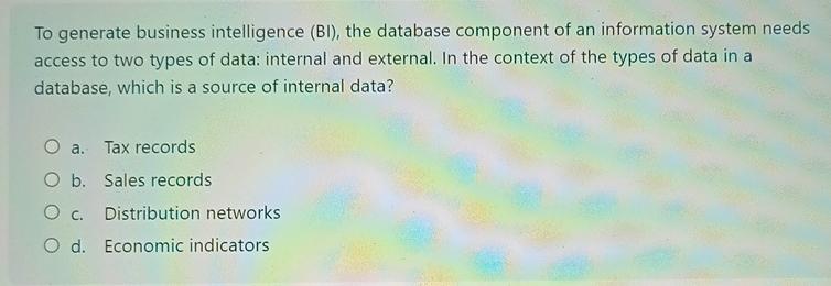 Solved To generate business intelligence (BI), ﻿the database | Chegg.com