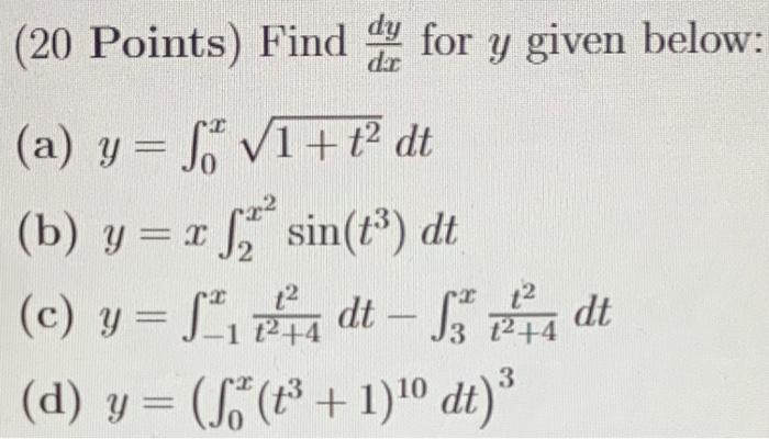 Solved (20 Points) Interpret the limits of sums as definite | Chegg.com