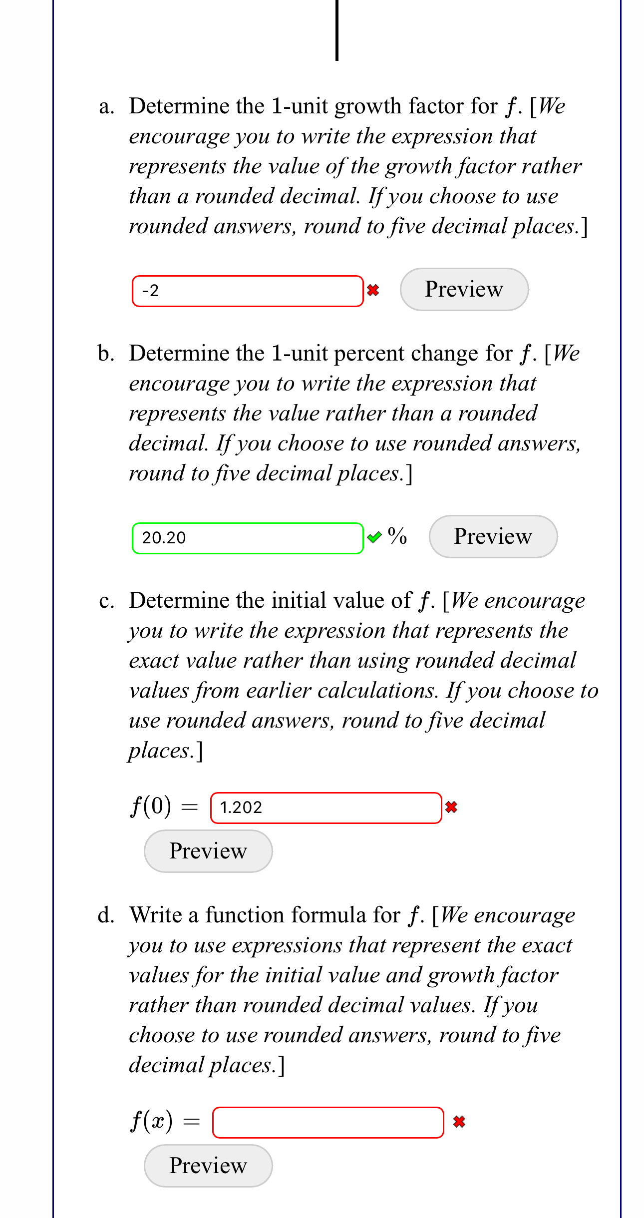 a. ﻿Determine the 1-unit growth factor for f. [We | Chegg.com