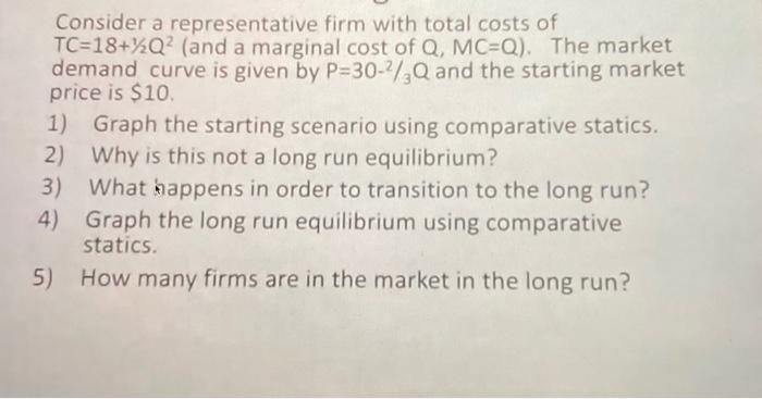 Solved Consider a representative firm with total costs of | Chegg.com