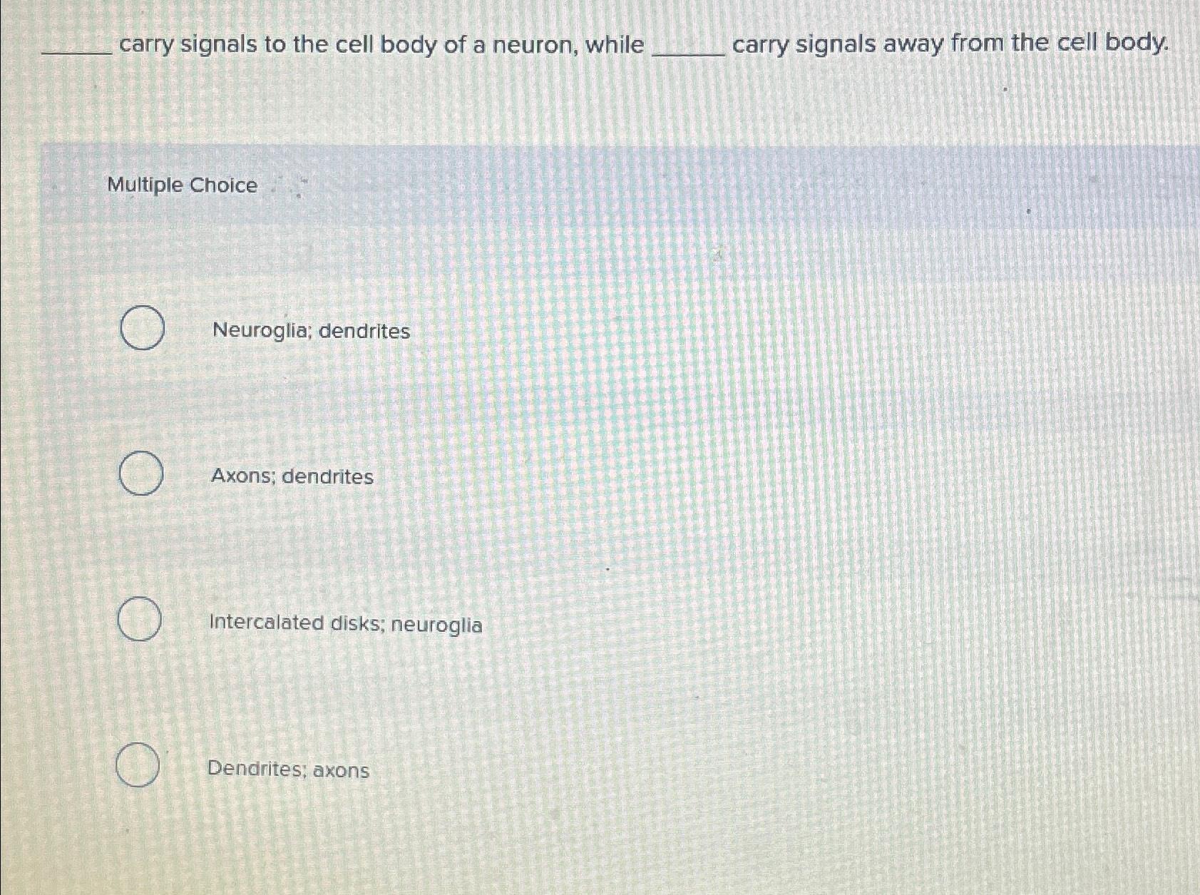 Solved carry signals to the cell body of a neuron, | Chegg.com