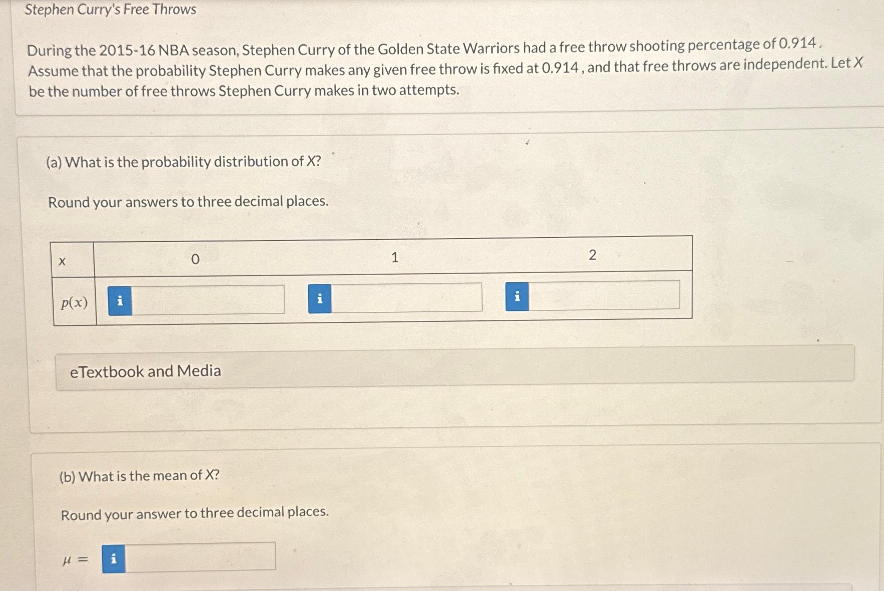 Solved Stephen Curry's Free ThrowsDuring the 2015-16 ﻿NBA | Chegg.com