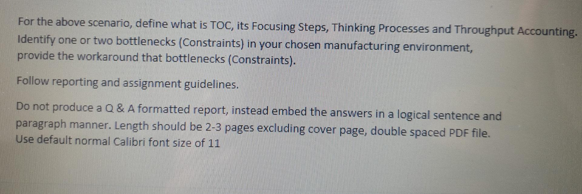For the above scenario, define what is TOC, its | Chegg.com