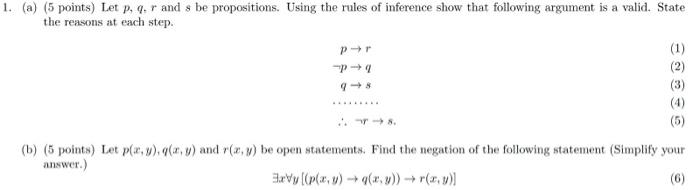 (a) (5 points) Let p,q,r and s be propositions. Using | Chegg.com