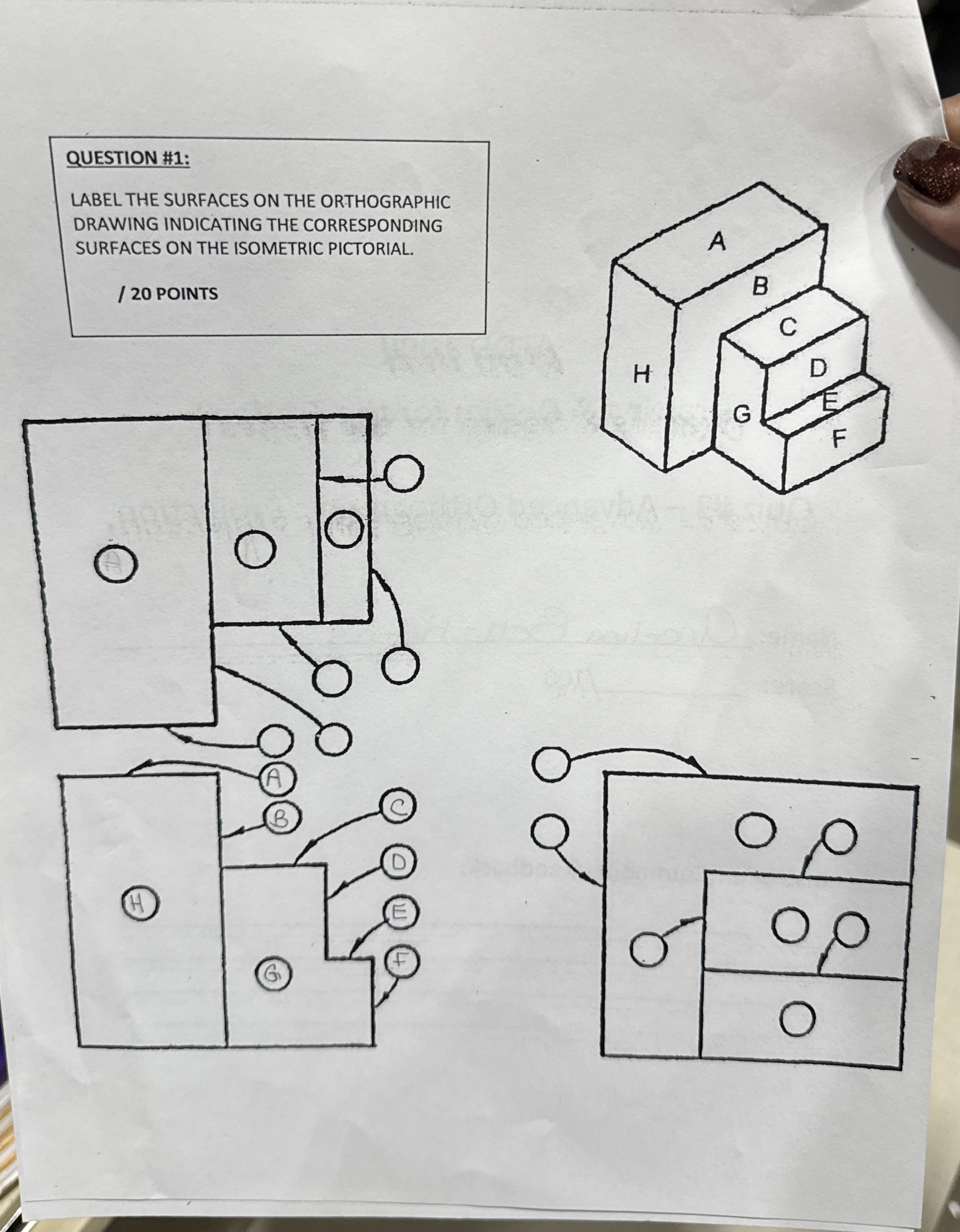 Solved QUESTION #1:LABEL THE SURFACES ON THE ORTHOGRAPHIC | Chegg.com