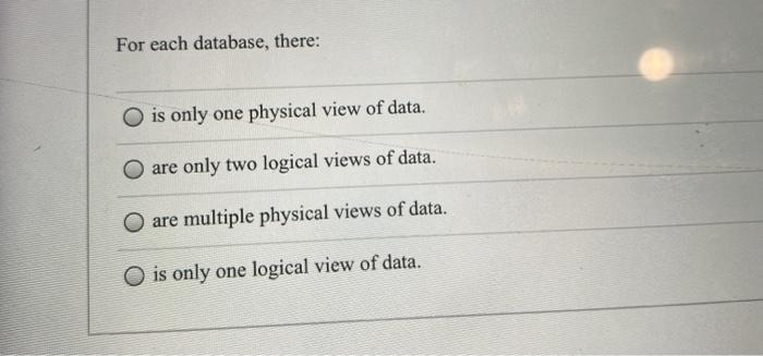Solved For each database, there: is only one physical view | Chegg.com