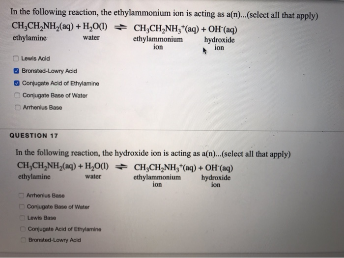 Solved In the following reaction, the ethylammonium ion is | Chegg.com