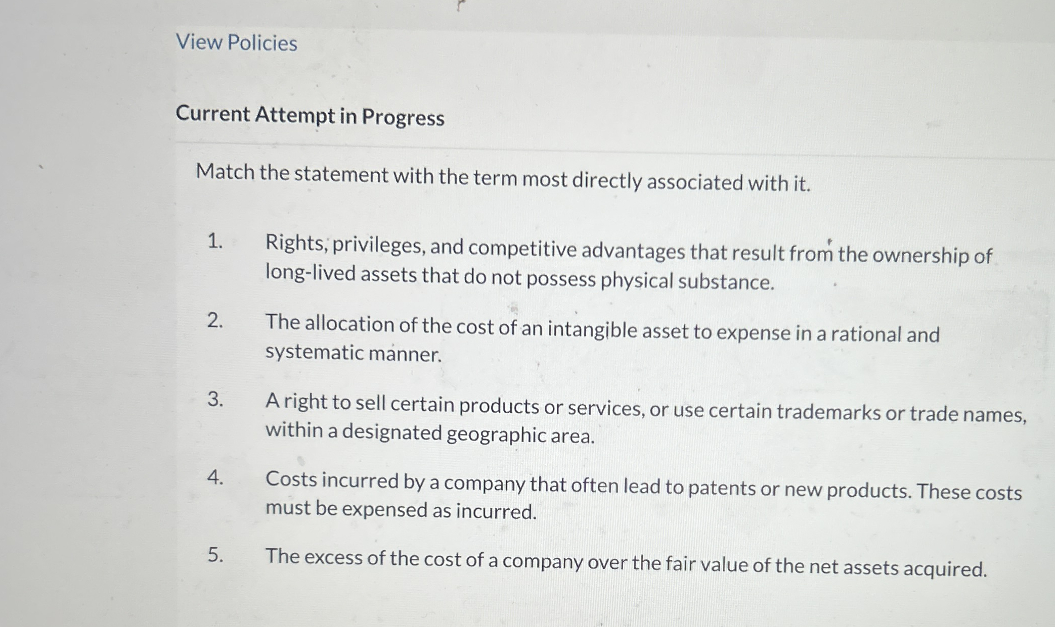 Solved View PoliciesCurrent Attempt in ProgressMatch the | Chegg.com