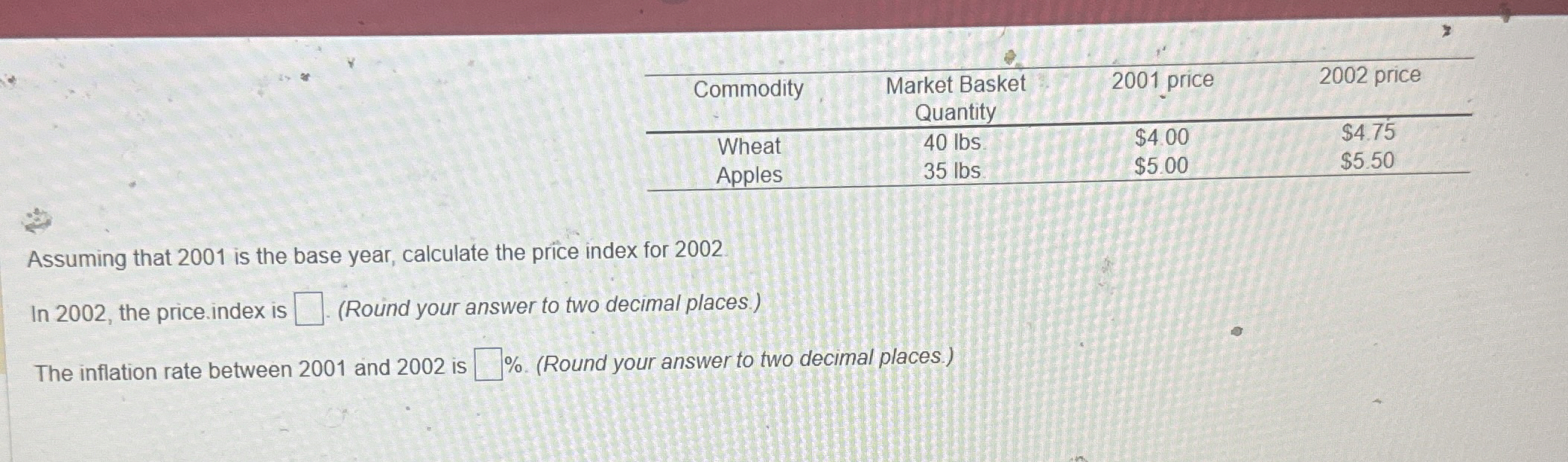 Solved Assuming that 2001 ﻿is the base year, calculate the | Chegg.com