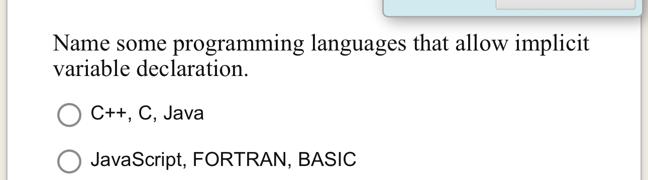 Solved Name some programming languages that allow implicit | Chegg.com