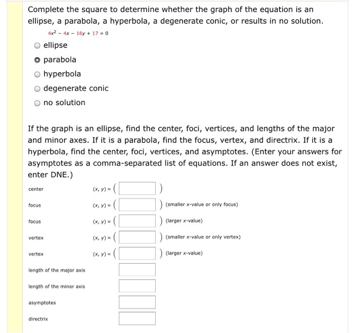 Solved Complete the square to determine whether the graph of | Chegg.com