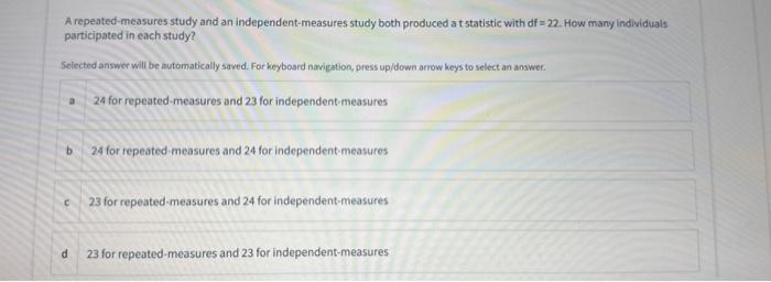 Solved A repeated-measures study and an independent-measures | Chegg.com