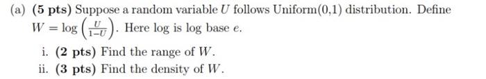 Solved A 5 Pts Suppose A Random Variable U Follows 0338