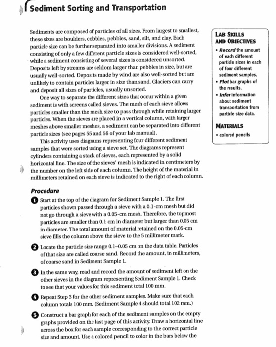 Sediment Sorting and Transportation LAB SKILLS AND | Chegg.com