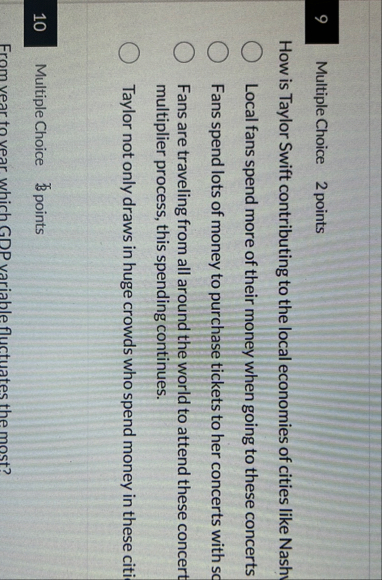 Solved 9Multiple Choice 2 ﻿pointsHow is Taylor Swift | Chegg.com
