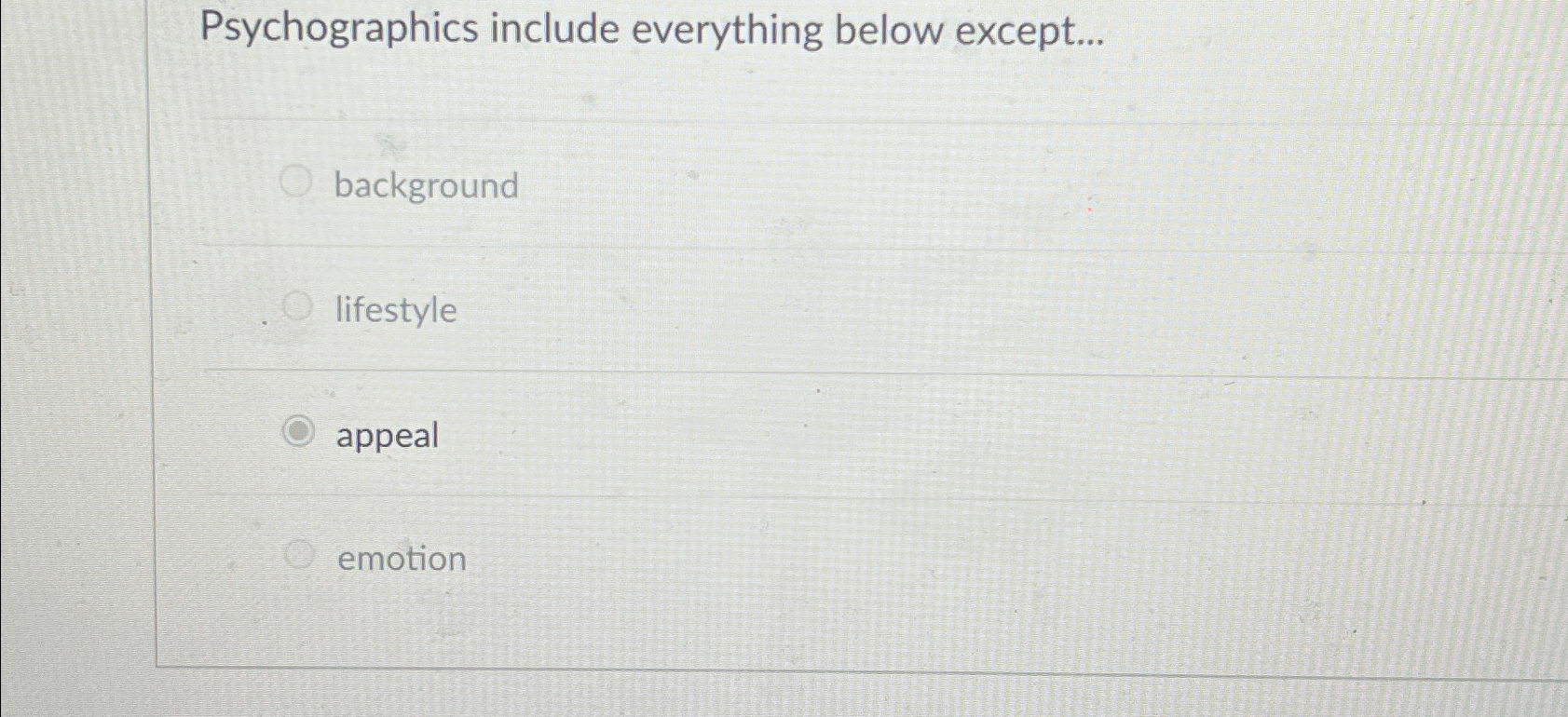 Solved Psychographics include everything below | Chegg.com