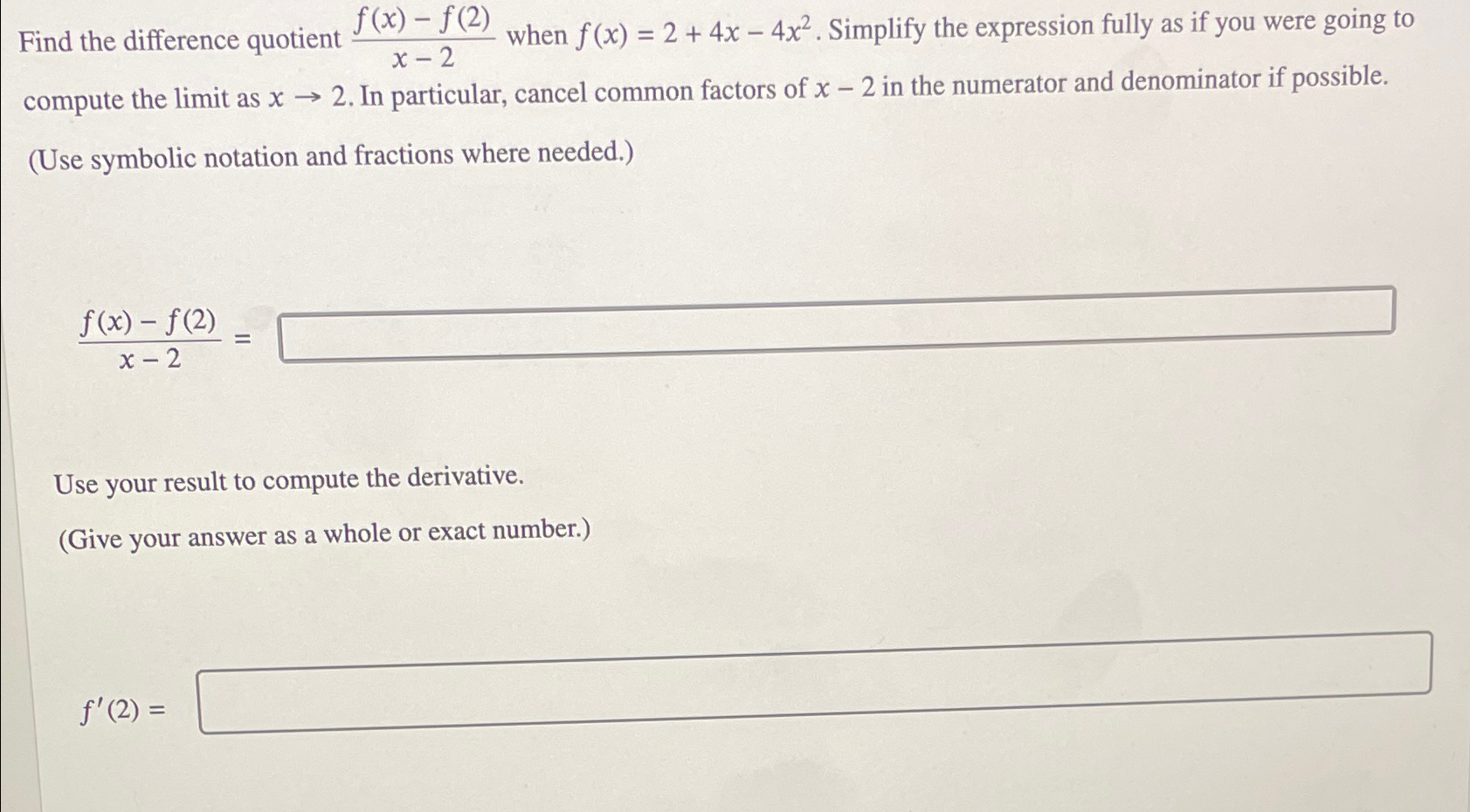 Solved Find the difference quotient f(x)-f(2)x-2 ﻿when | Chegg.com