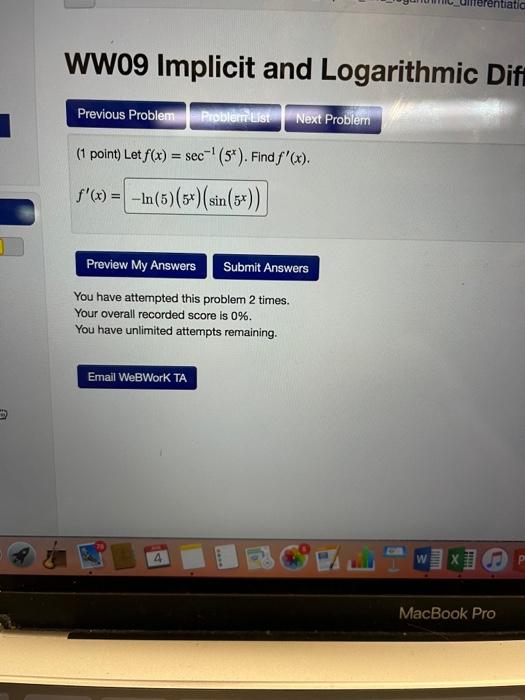 Solved WW09 Implicit and Logarithmic Dif (1 point) Let | Chegg.com