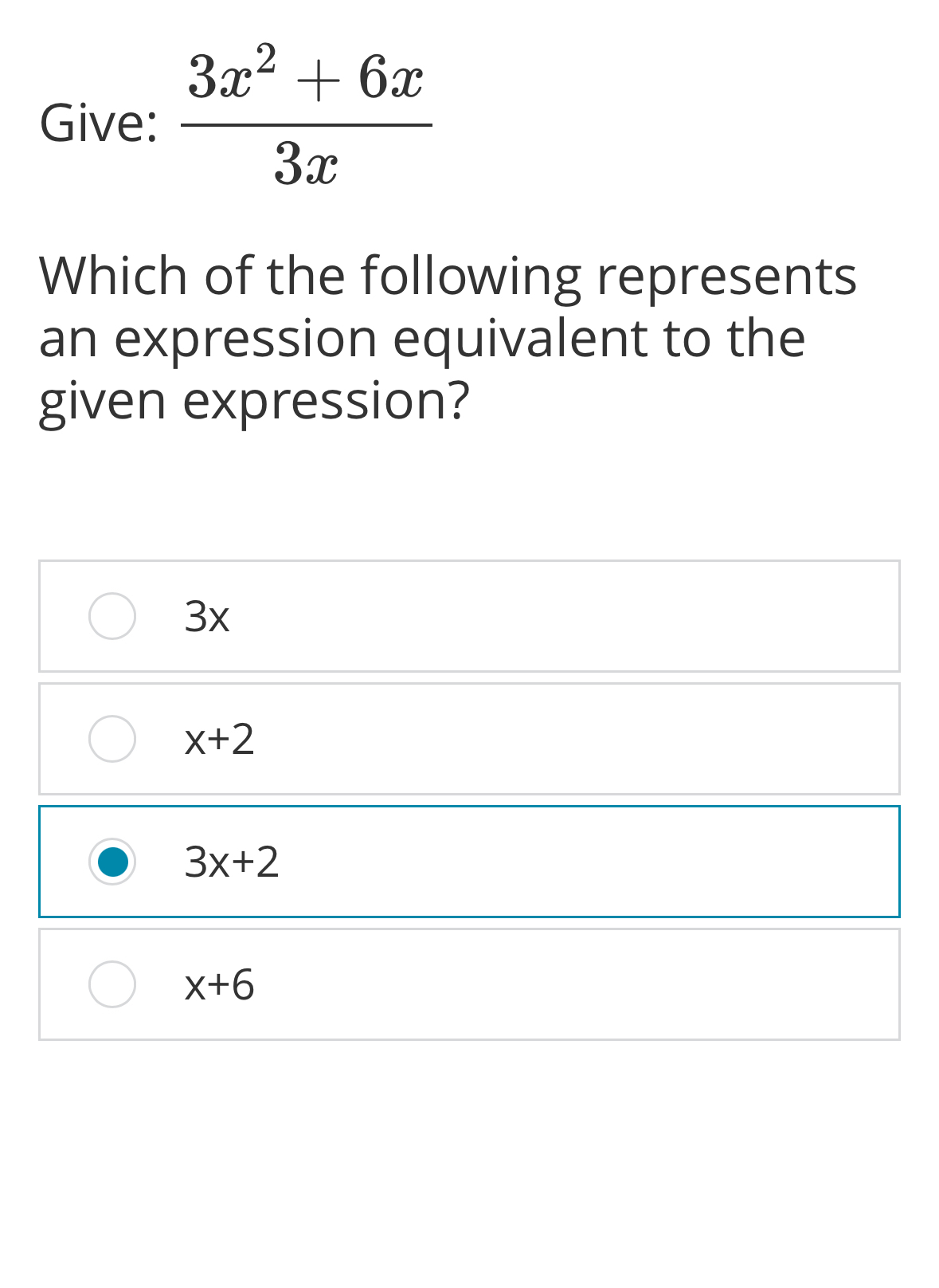 Give: 3x2+6x3xWhich of the following represents an | Chegg.com