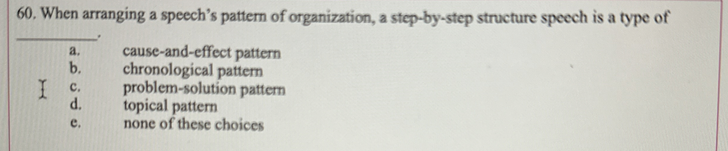 Solved When arranging a speech's pattern of organization, a | Chegg.com