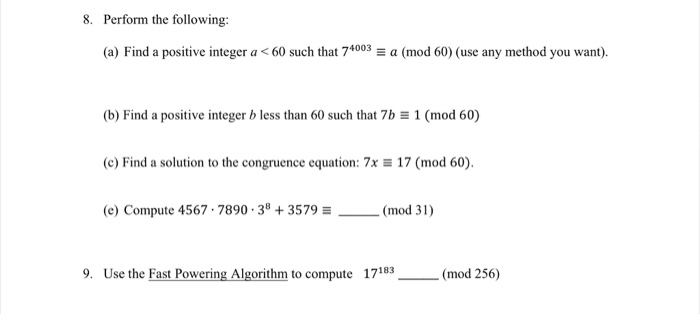 Solved 8. Perform the following: (a) Find a positive integer | Chegg.com