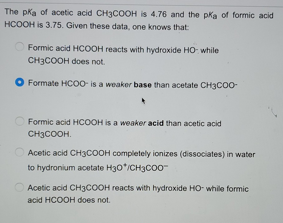 Solved The pka of acetic acid CH3COOH is 4.76 and the pka of | Chegg.com