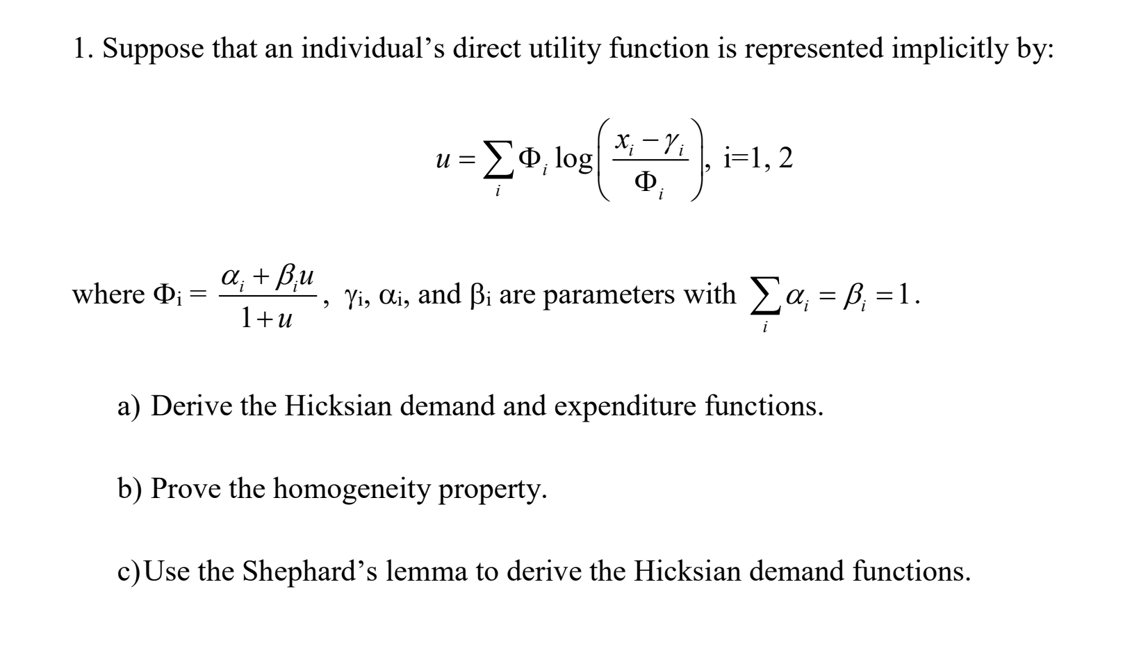 Solved Suppose that an individual's direct utility function | Chegg.com