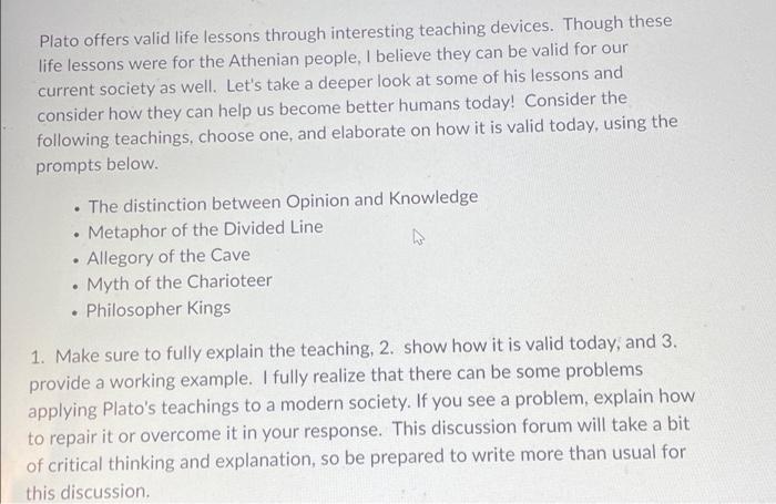 Solved Plato offers valid life lessons through interesting | Chegg.com