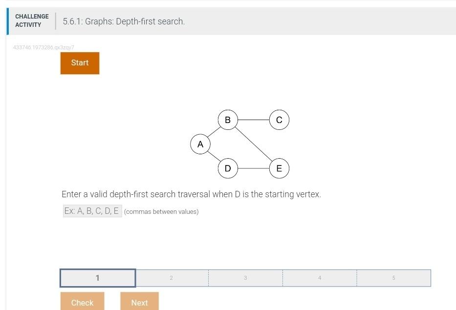 Solved 5.6.1: Graphs: Depth-first search. Enter a valid | Chegg.com