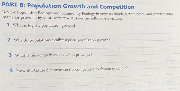 Solved PART B: Population Growth and Competition Review | Chegg.com