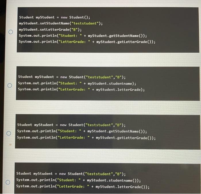 Solved Given the following class, what sets of statements | Chegg.com