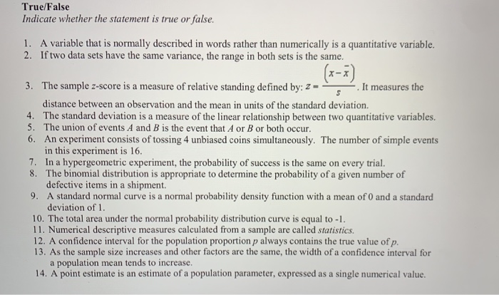 Solved True/False Indicate whether the statement is true or | Chegg.com
