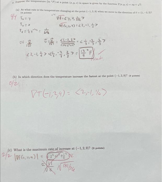 Solved 8. Sippose the temperature (in " F ) at a point | Chegg.com