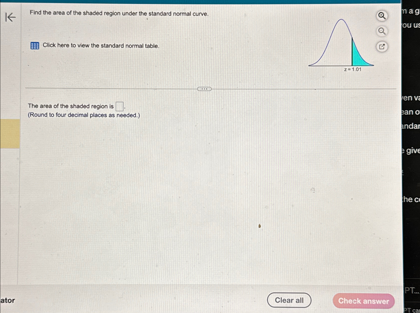 Solved Find the area of the shaded region under the standard | Chegg.com