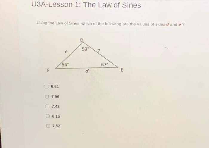 Solved U3A-Lesson 1: The Law of Sines Using the Law of | Chegg.com