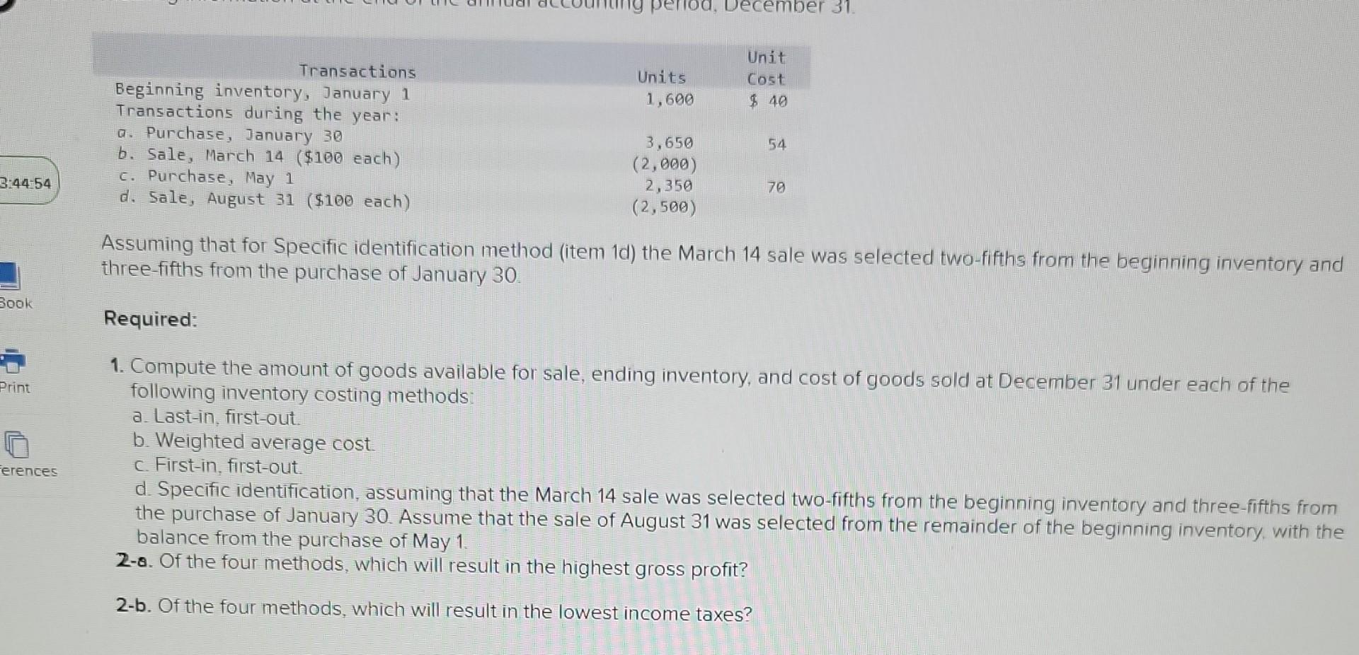 Solved Assuming that for Specific identification method | Chegg.com