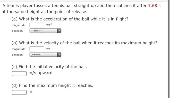 Solved A tennis player tosses a tennis ball straight up and | Chegg.com