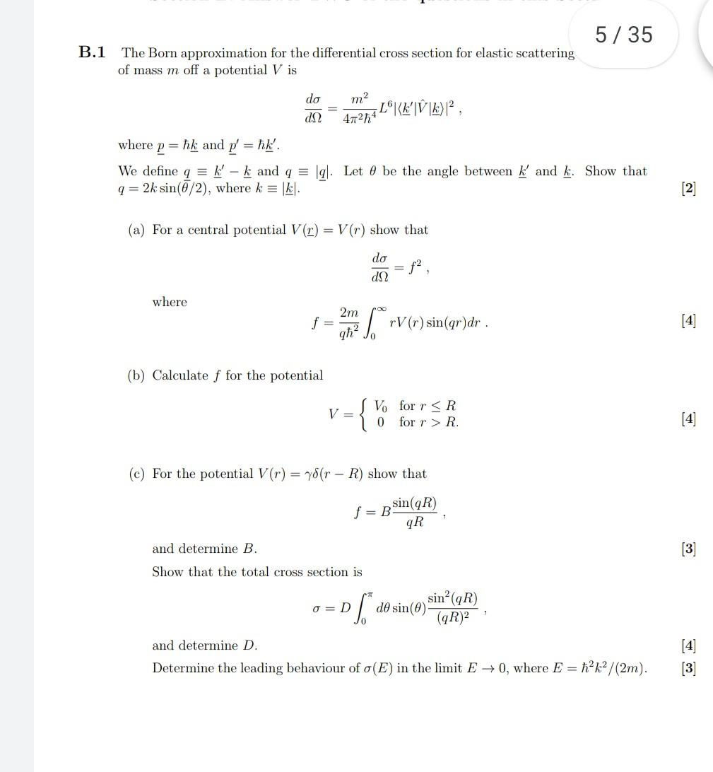 Solved 5/35 B.1 The Born approximation for the differential | Chegg.com