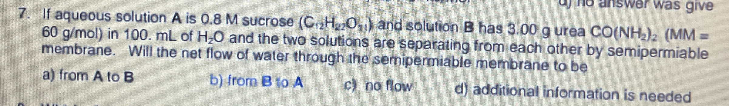 Solved If aqueous solution A is 0.8 ﻿M sucrose (C12H22O11) | Chegg.com