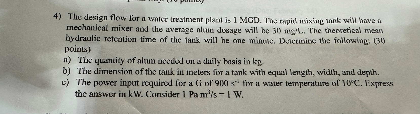 Solved The design flow for a water treatment plant is 1 | Chegg.com