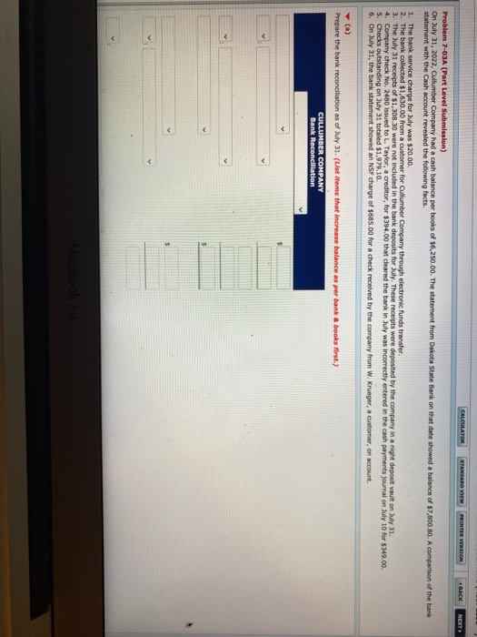 Solved CALCULATOR STANDARD VIEW PRINTER VERSION BACK NEXT | Chegg.com