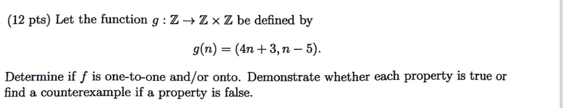 Solved (12 ﻿pts) ﻿Let the function g:Z→Z×Z ﻿be defined | Chegg.com