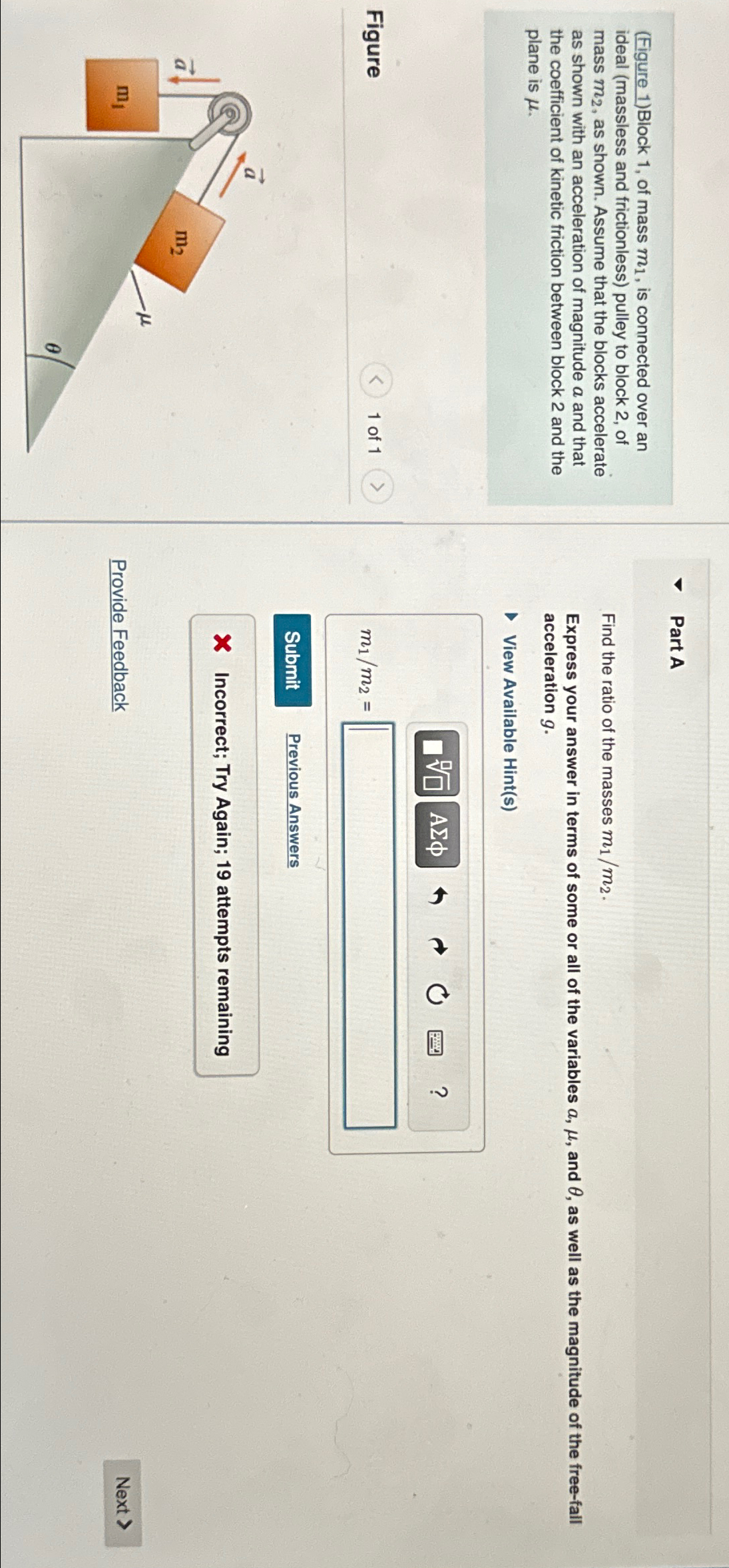Solved (Figure 1)Block 1, ﻿of mass m1, ﻿is connected over an | Chegg.com