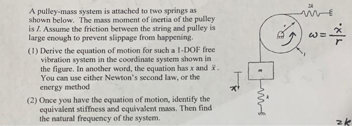 Solved A pulley-mass system is attached to two springs as | Chegg.com