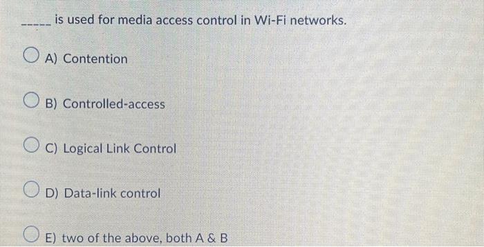 Solved is used for media access control in Wi-Fi networks. | Chegg.com