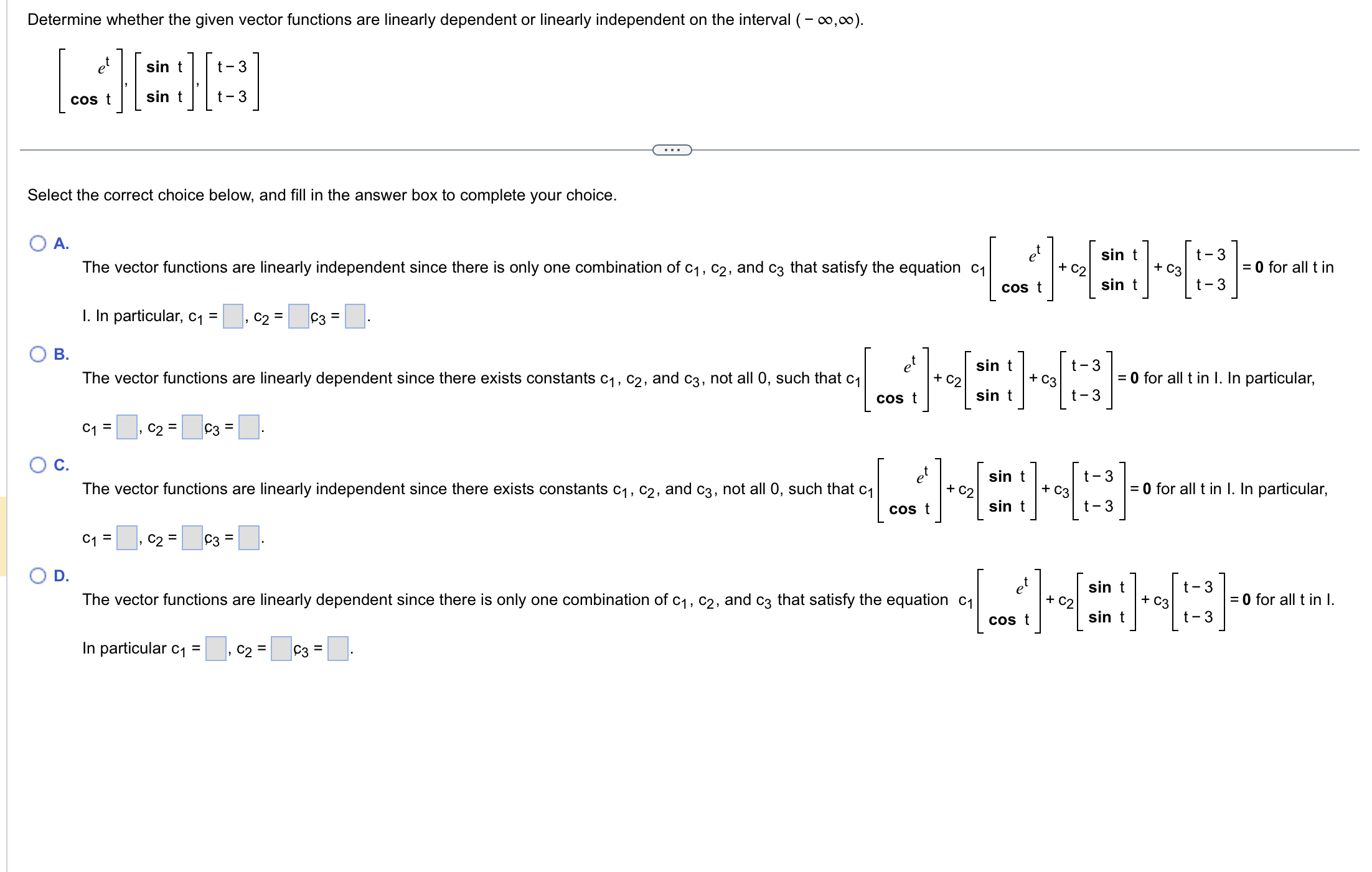 Solved Determine whether the given vector functions are | Chegg.com