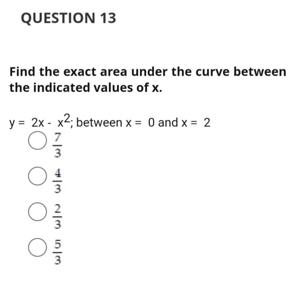 Solved Find the exact area under the curve between the | Chegg.com