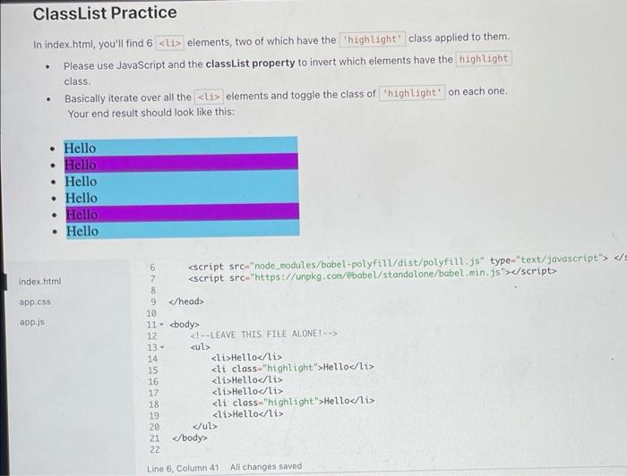 Solved Classlist Practice In Indexhtml Youll Find 6 