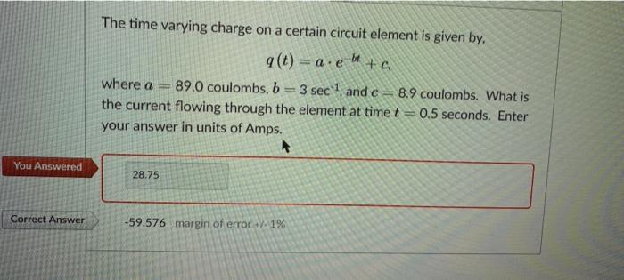 Solved The time varying charge on a certain circuit element | Chegg.com