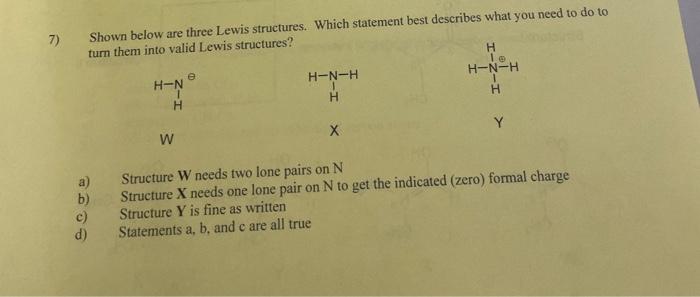 Shown below are three Lewis structures. Which | Chegg.com